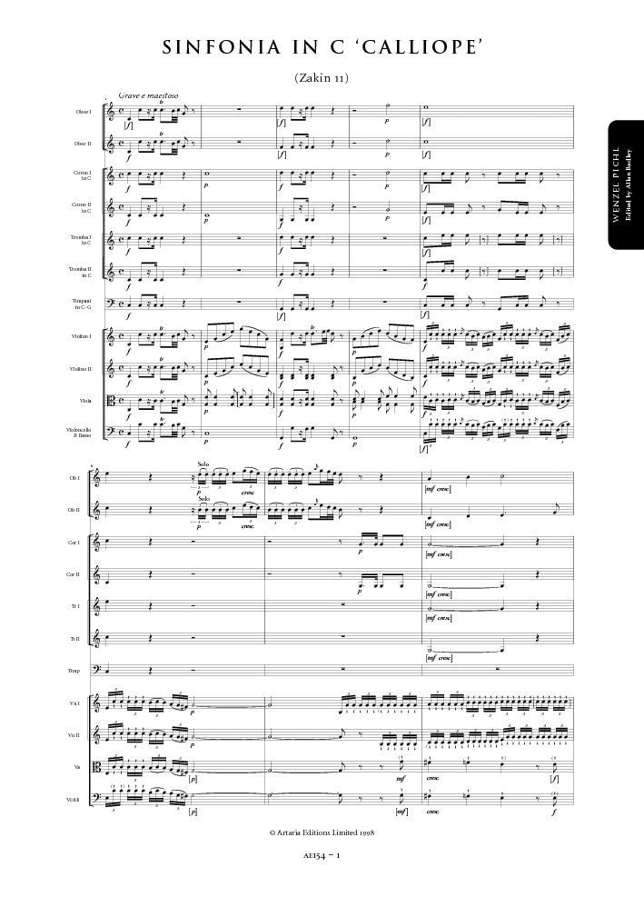 Wenzel Pichl: Symphony in C major Calliope – Sheet Music
