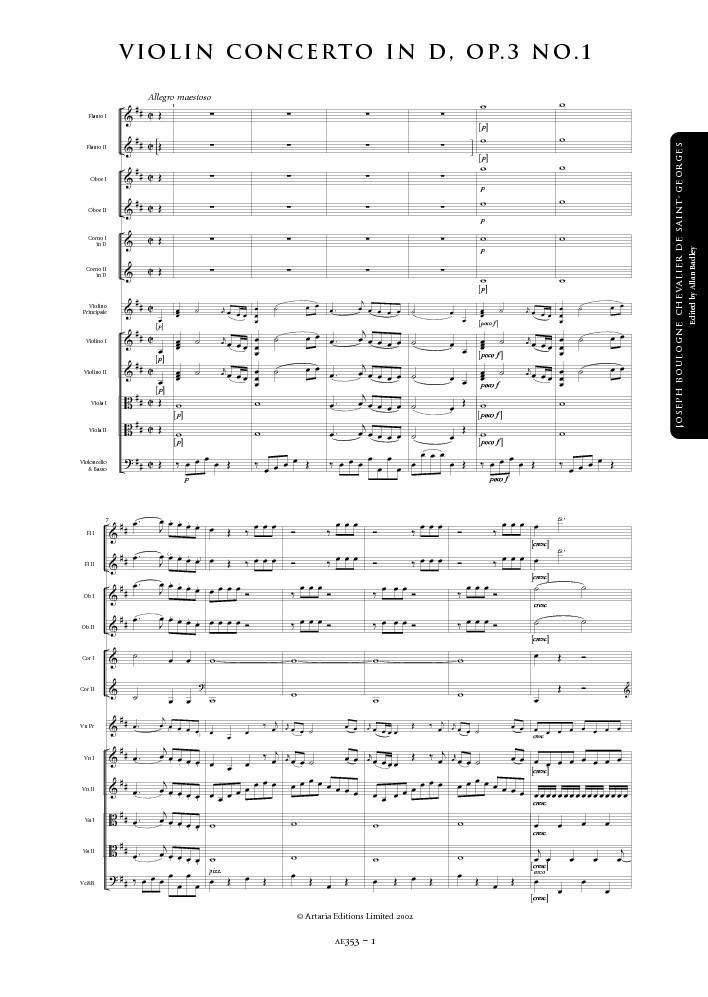 Joseph Bologne de Saint-Georges: Violin Concerto in D – Sheet Music